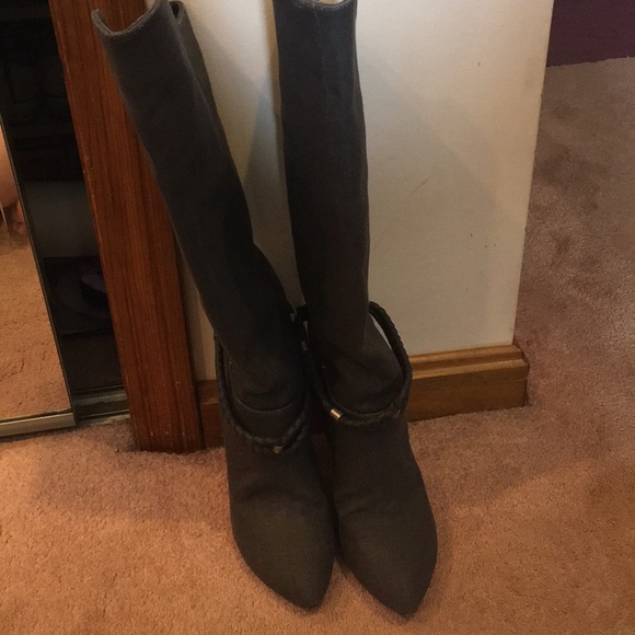 Colin Stuart | Shoes | Colin Stuart Grey Canvas High Heeled Boots ...